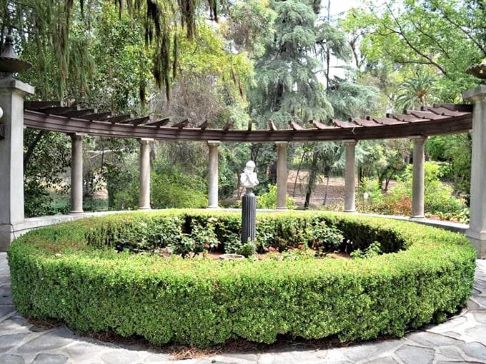 A perfectly manicured garden retreat where you can almost hear the ghosts of high society gossiping over afternoon tea.