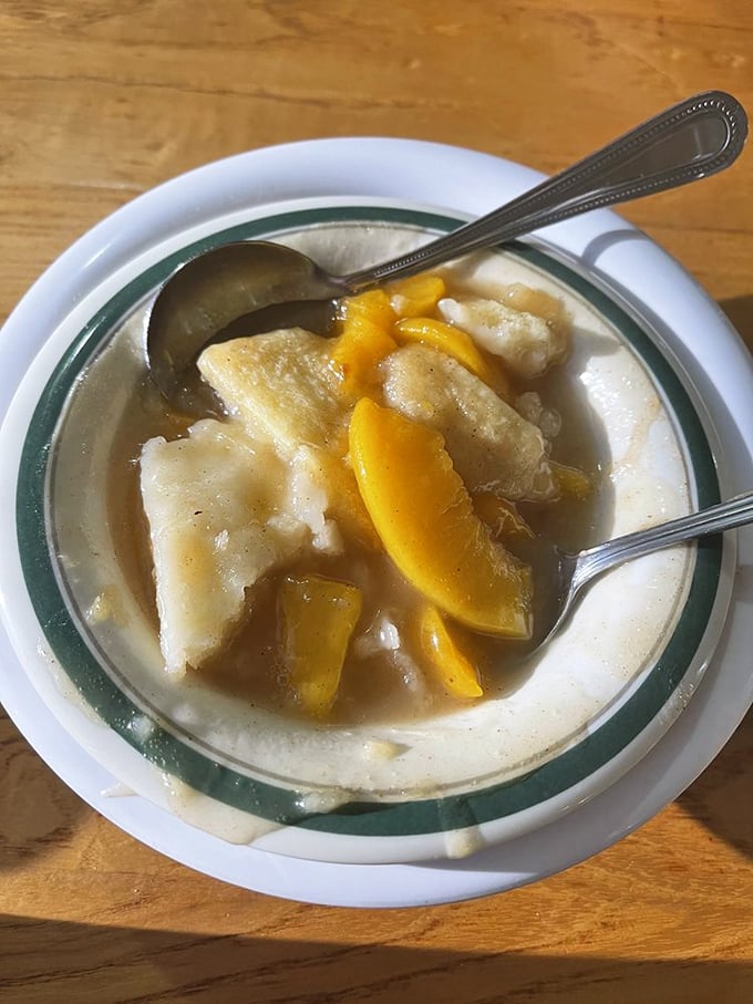 Spoons were invented for moments like this&mdash;diving into warm fruit cobbler where peaches and apples mingle in sweet, cinnamon-scented harmony.