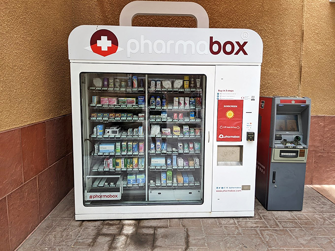 The Pharmabox&mdash;retail's answer to "I forgot my allergy meds." This vending machine of necessities saves your shopping day when unexpected headaches strike.