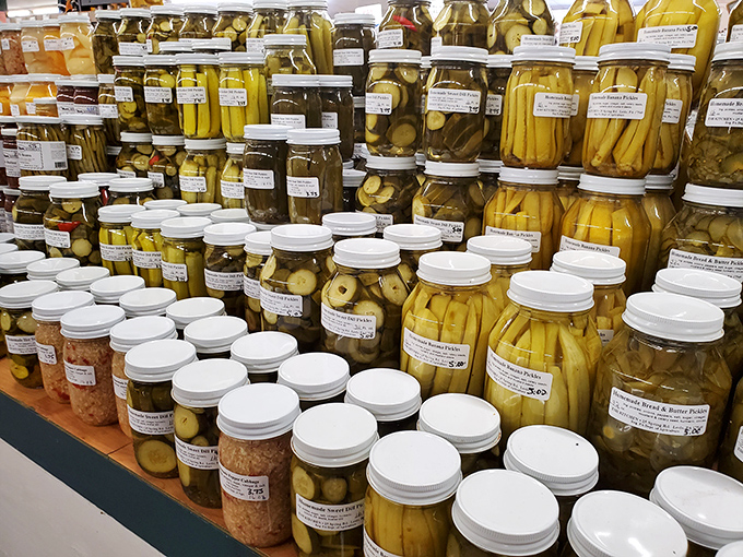 Pickle paradise presents jars upon jars of briny perfection&mdash;enough varieties to satisfy even the pickiest pickle person.