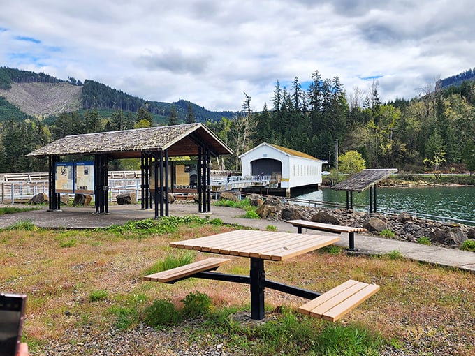 This picnic spot practically begs you to unpack your sandwich and stay awhile. Food always tastes better with a side of historical significance and mountain views.