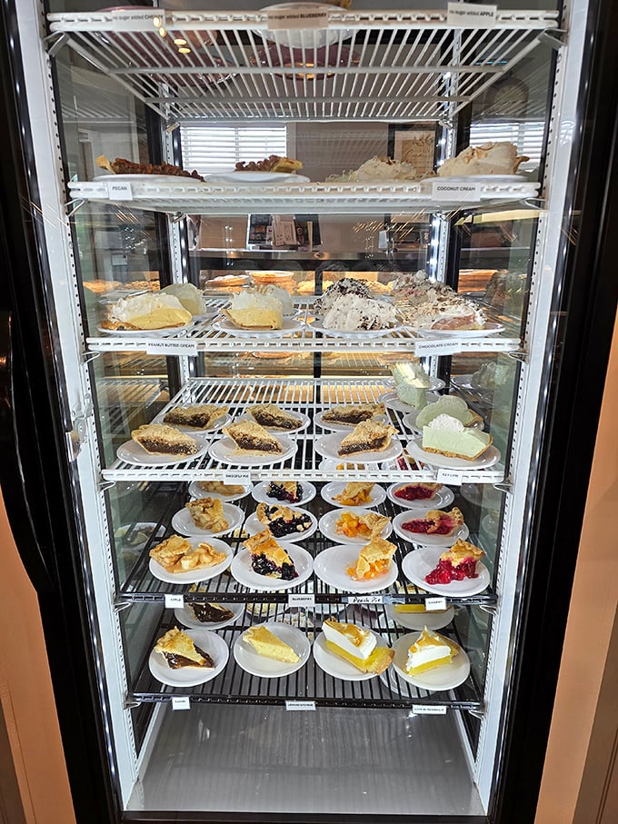 The dessert case – a glass-fronted museum of edible art where pies, cakes and cobblers wait patiently for their moment of glory on your plate.