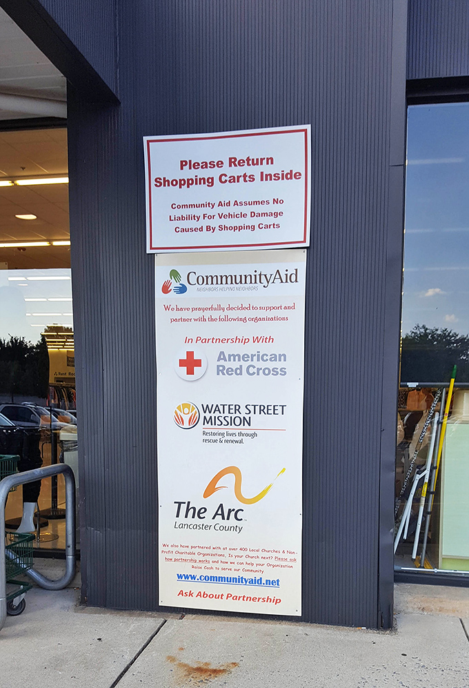The partnerships sign reveals CommunityAid's deeper purpose&mdash;where your bargain hunting helps support vital community organizations across Pennsylvania.