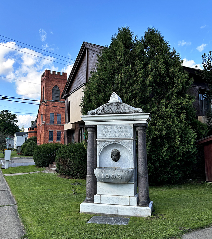 This historic monument stands as a silent storyteller of Coudersport's past, a marble memory keeper from 1903 that's weathered a century of change.