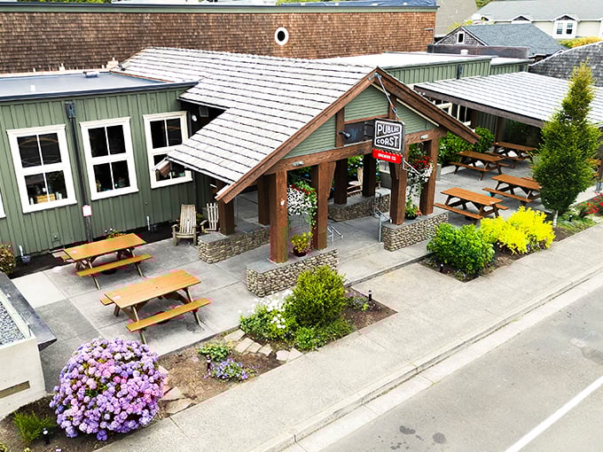 Craft beer paradise where the forest meets the sea. Public Coast Brewing offers thirst-quenching pints and outdoor seating perfect for post-beach relaxation.