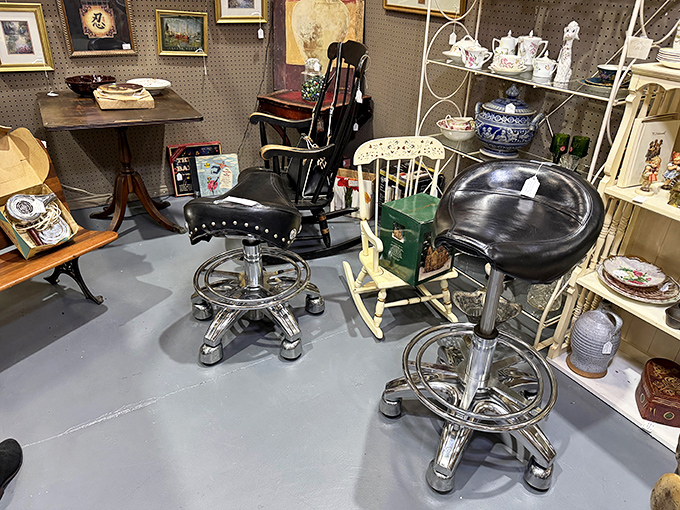 Vintage barber chairs and stools that have supported generations. Sit where countless stories were once shared.