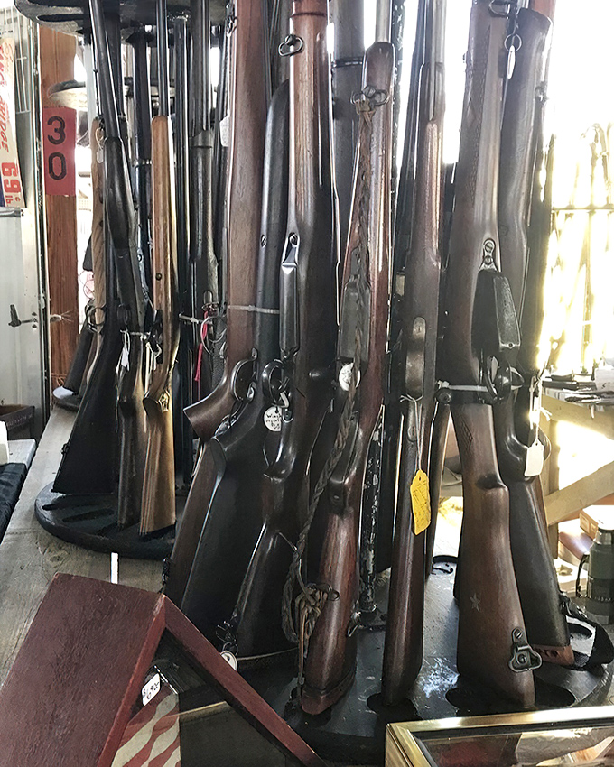 The hunter's corner. Vintage firearms attract collectors and enthusiasts who appreciate craftsmanship from an era when guns were passed down through generations.