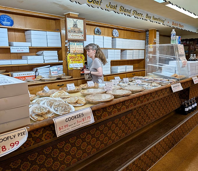 "Don't just stand there, buy something!" declares the sign above&mdash;solid advice when surrounded by this much Pennsylvania Dutch deliciousness.
