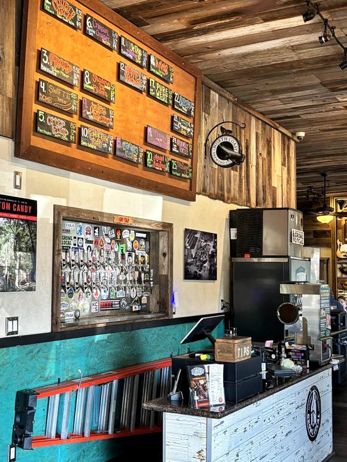 The tap wall showcases craft beers that pair perfectly with smoked meats. Beer and barbecue: a match made in culinary heaven.