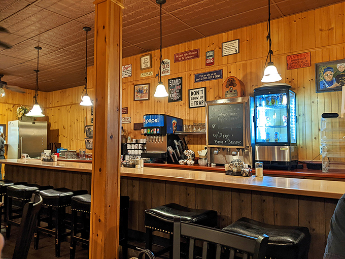 Counter seating: where solo diners become temporary members of the breakfast club and the coffee is always within arm's reach.