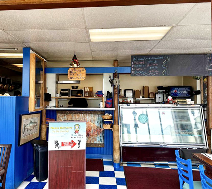 Behind the counter, everything's organized like a ship's galley &ndash; because chaos and fresh seafood don't mix well.