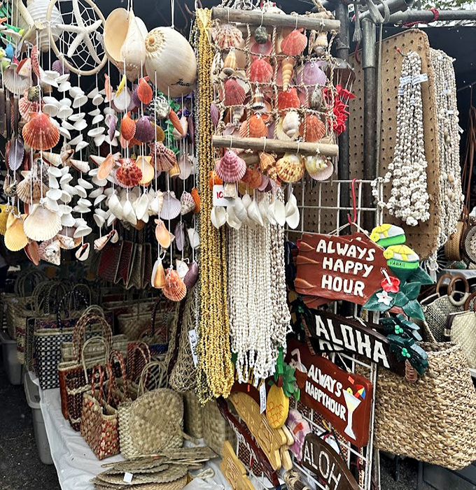 Shell game! Wind chimes, necklaces and "Always Happy Hour" signs create the perfect storm of souvenir temptation that no visitor can resist.