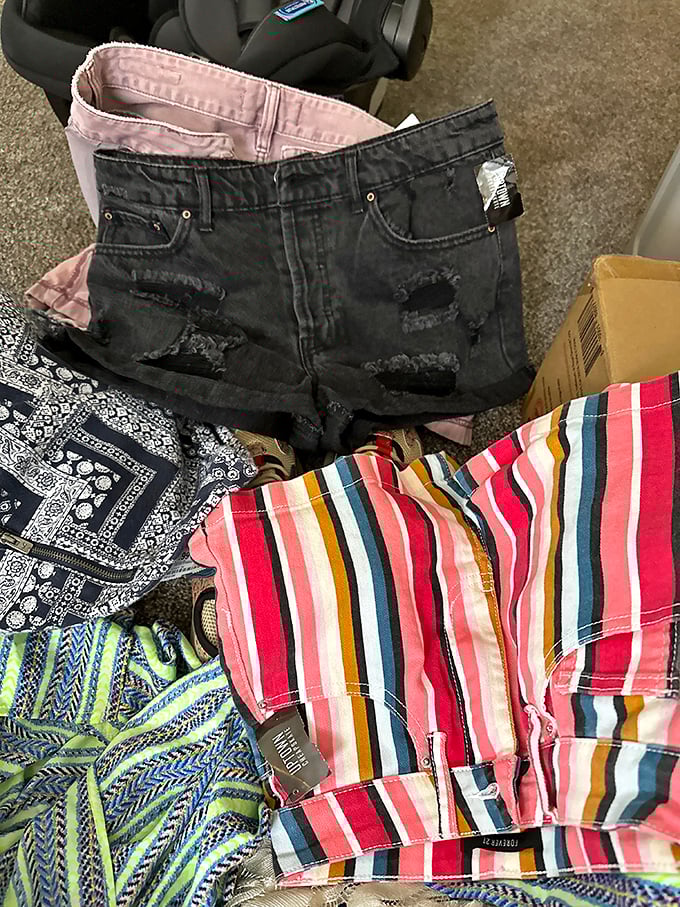 Summer shorts lineup that spans from classic denim to vacation-ready patterns. Beach trip essentials without the resort gift shop markup.