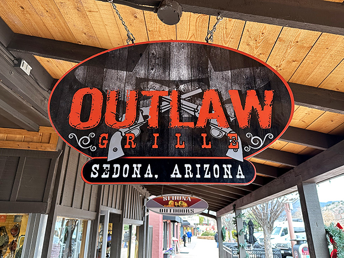 That iconic Outlaw sign promises adventure for your taste buds and possibly your shirt's dry-cleaning bill.