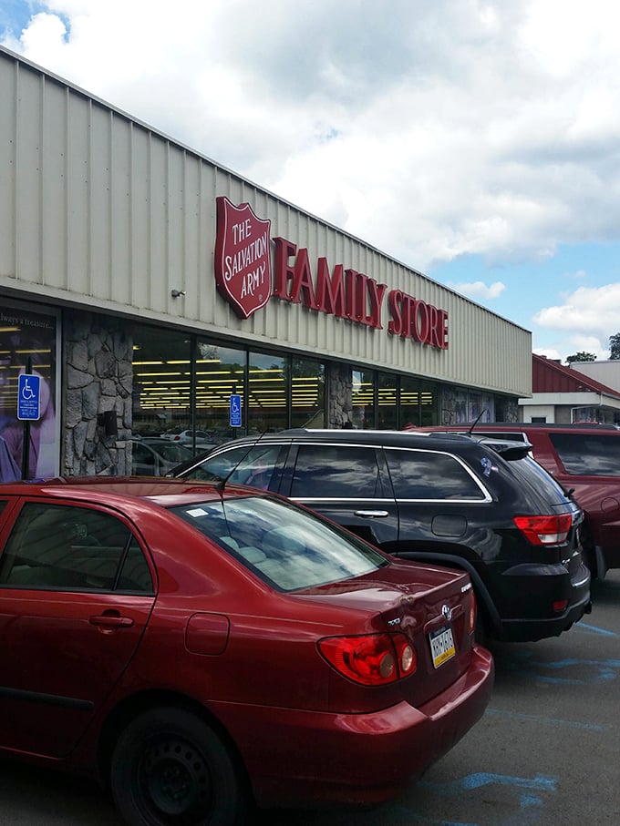 The iconic Salvation Army shield stands as a beacon for bargain hunters and those looking to support a worthy cause.