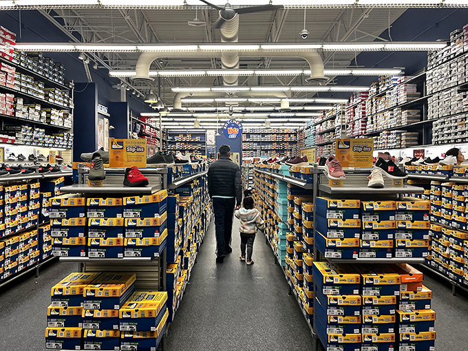 Sneaker paradise stretching as far as the eye can see. More options than a Netflix menu, but considerably more comfortable.