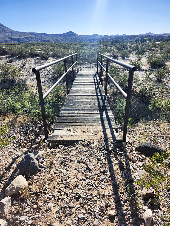 This humble footbridge is actually a portal to adventure. One small step for hikers, one giant leap for your appreciation of desert beauty.
