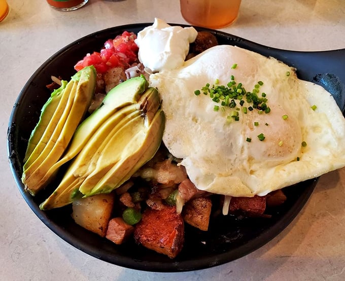 This skillet doesn't just contain breakfast&mdash;it contains multitudes. Eggs, potatoes, avocado, and all the fixings in one glorious cast-iron masterpiece.