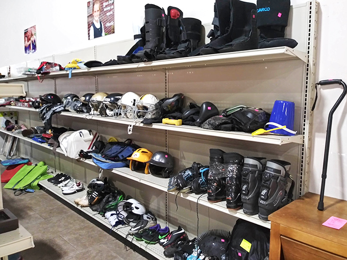 Winter sports gear in Alabama? These boots and helmets prove that even in the Heart of Dixie, snow adventures are just a thrift store purchase away.