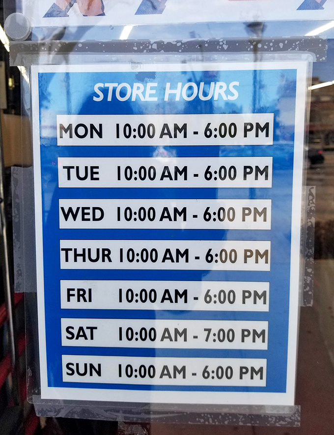 The store hours sign – your roadmap to bargain bliss seven days a week. Mark your calendars, set your alarms!