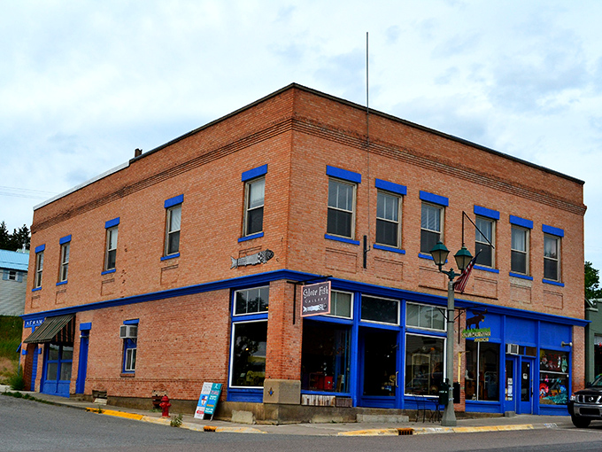 This historic brick building with bright blue trim stands as a colorful cornerstone of Eureka's architectural personality.