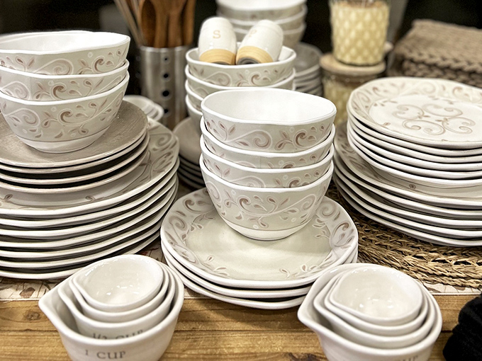 White dinnerware stacked in elegant layers, ready to elevate your table settings from ordinary weeknight meals to dinner party worthy.