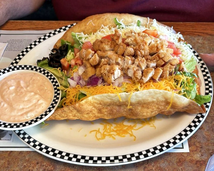 A taco salad that makes healthy eating feel like cheating &ndash; that crispy shell practically dares you not to eat it too.