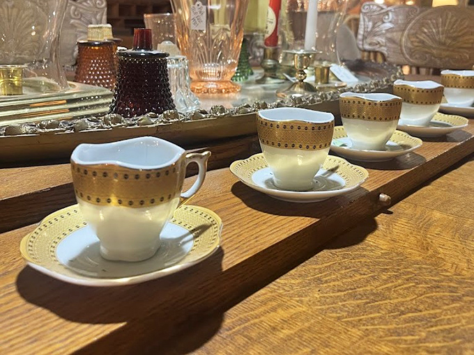 Delicate teacups rimmed in gold, awaiting pinky-raised conversations. Your grandmother would approve of both your posture and your taste.