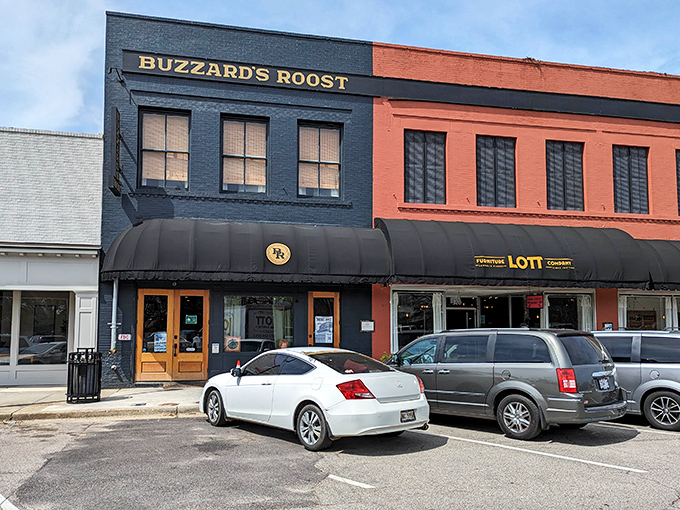 This beautifully restored blue and white storefront showcases Laurel's commitment to preservation without the preservation society membership fees.