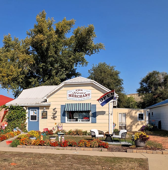 The Home Merchant's cheerful yellow facade and garden bursting with flowers make shopping feel like visiting a particularly stylish friend's country home.