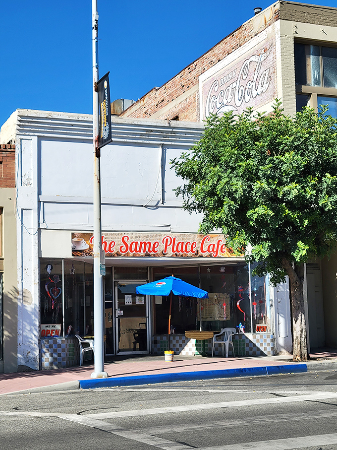 The Same Place Cafe lives up to its name—a reliable spot where your coffee cup gets refilled before you even have to ask.