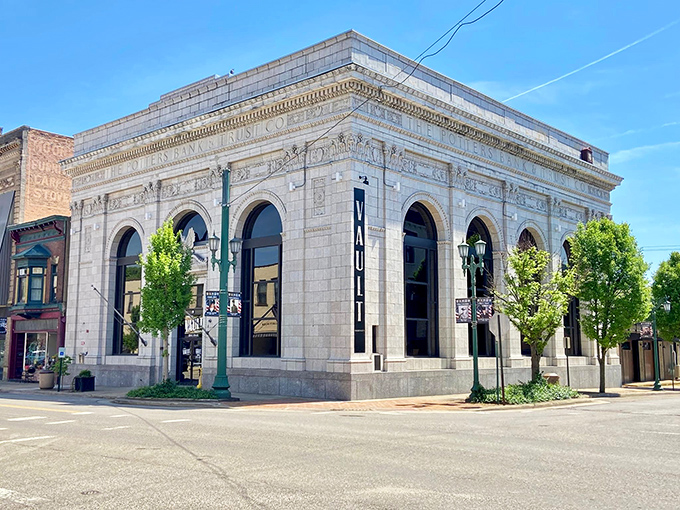 The Vault's gleaming white stone fa&ccedil;ade stands out among its brick neighbors &ndash; a former bank now preserving community wealth of a different kind.