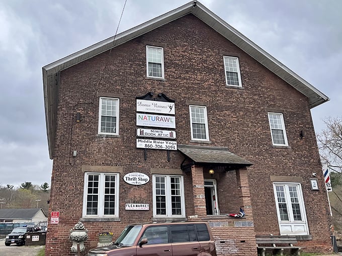 This historic brick building now houses thrift shops, where bargain hunting becomes an art form and entertainment combined.