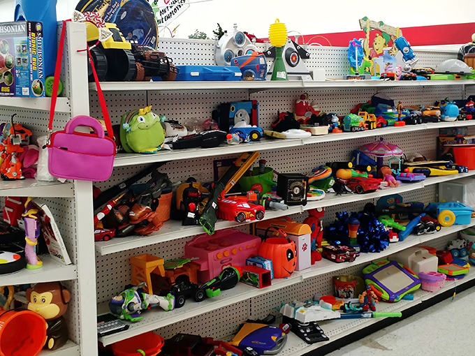 The toy section: where nostalgia meets practicality. That Hot Wheels car costs less than a dollar, but the childhood memories it triggers are priceless. 
