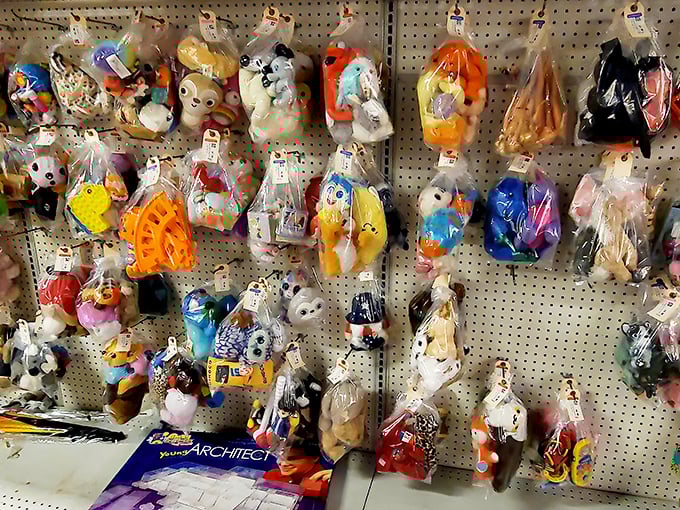 Plush toys hang like exotic fruit, waiting to be plucked. Each stuffed animal hopes for a second chance at being someone's best friend.