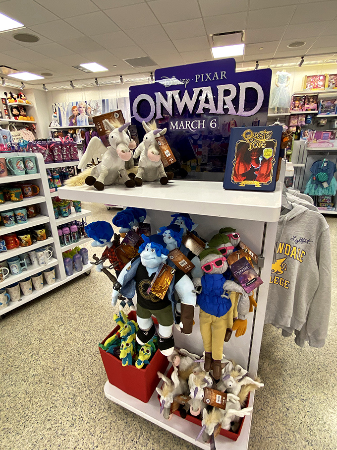 Disney merchandise featuring plush characters ready to guilt-trip grandparents into making another purchase for the grandkids they absolutely adore and spoil rotten.