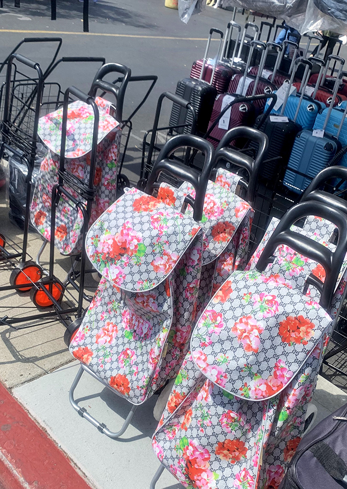 Shopping carts with personality! These floral-patterned beauties make hauling your market treasures look like a fashion statement rather than a necessity.