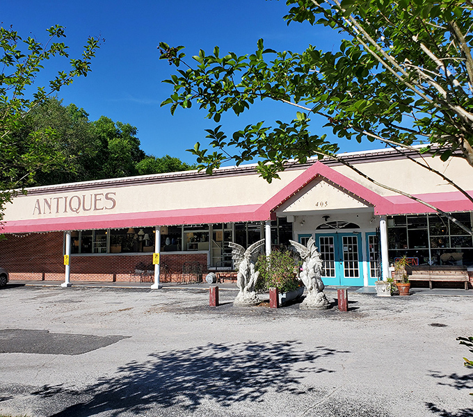 Village Antique Mall, guarded by concrete angels, houses treasures waiting to be discovered. Your grandkids will call it "vintage" &ndash; you'll call it "memories."