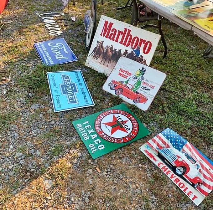 Advertising art from another era. These vintage metal signs capture America's commercial history with bold graphics and slogans that have outlived the products they once promoted.