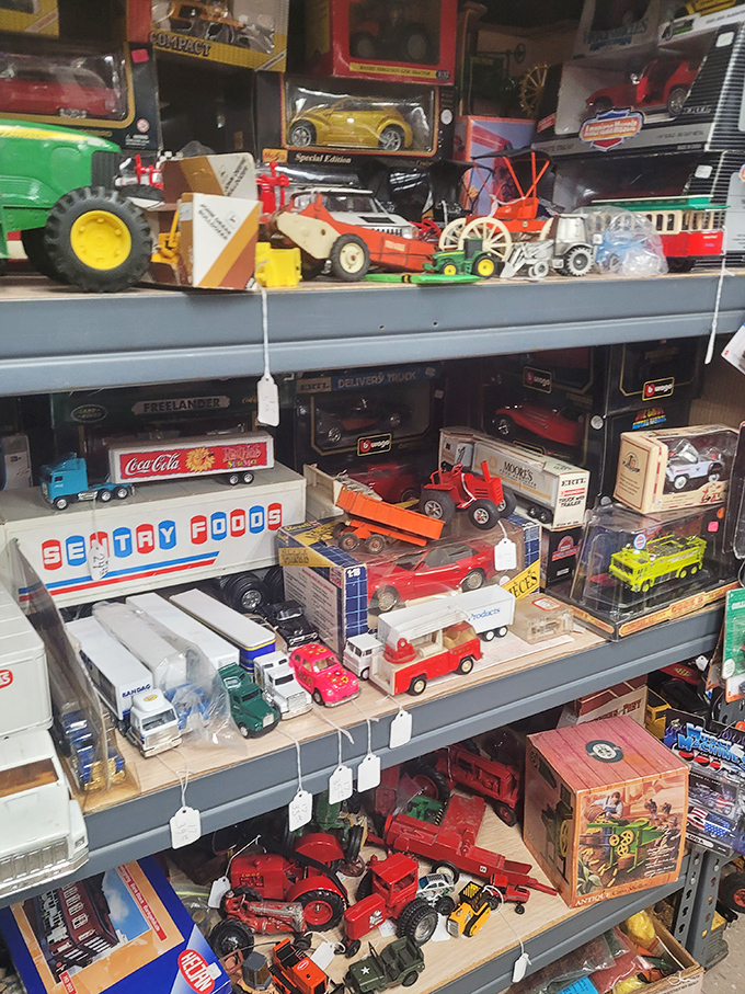 Toy truck traffic jam! This miniature fleet of collectible vehicles represents every boy's Christmas morning dreams from the 1960s through 1990s.