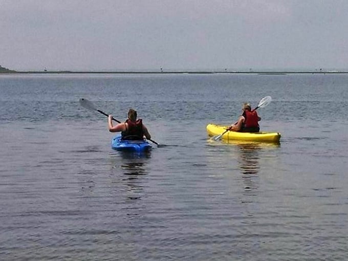 Kayakers glide across Barnegat Bay's glassy surface, experiencing the park from a perspective pelicans would envy.