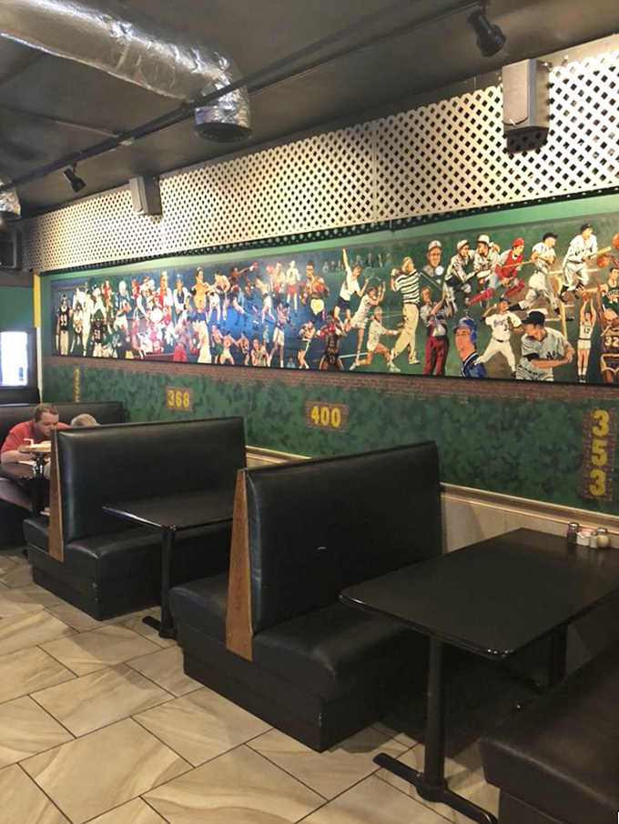 That vintage sports collage spanning the wall celebrates Chicago legends and gives diners something to argue about cheerfully.