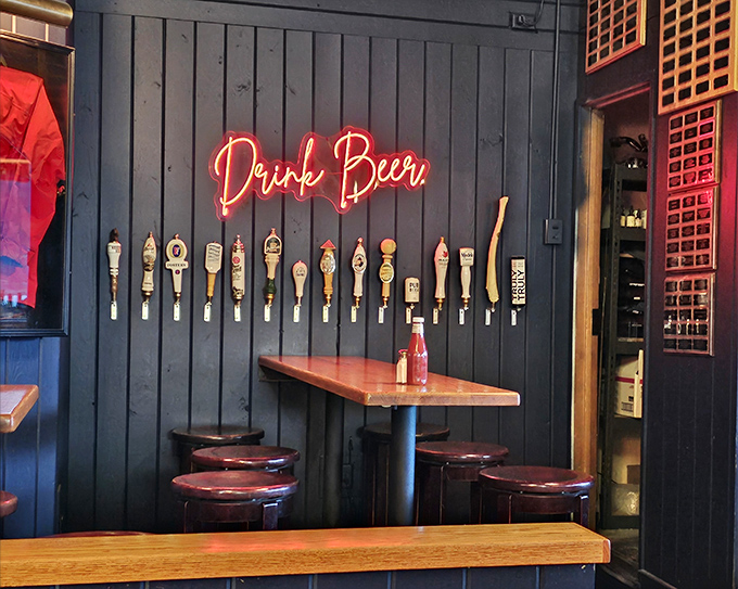 "Drink Beer" isn't just a sign&mdash;it's excellent life advice. Those tap handles tell stories of Alaska's thriving craft brew scene.