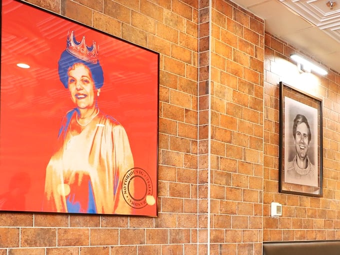 The artwork adorning brick walls adds character without screaming "theme restaurant"&mdash;subtle nods to heritage rather than clich&eacute;d decoration.