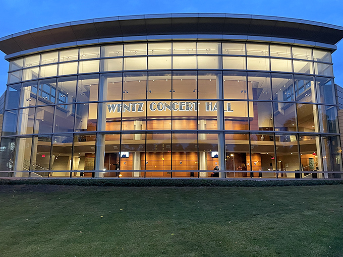 Wentz Concert Hall's gleaming glass facade promises acoustic perfection without the pretension of downtown venues.
