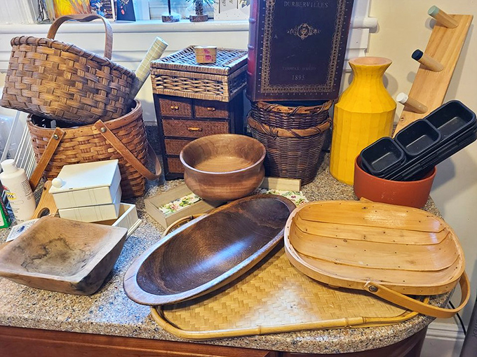 Wooden bowls and baskets that bring warmth to any kitchen. Handcrafted items waiting for their second act in your home.