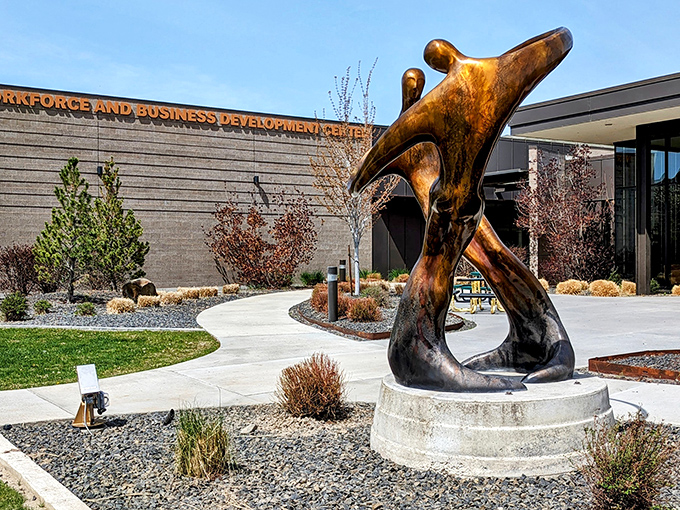The Workforce and Business Development Center features art that makes you wonder what the sculptor was thinking.