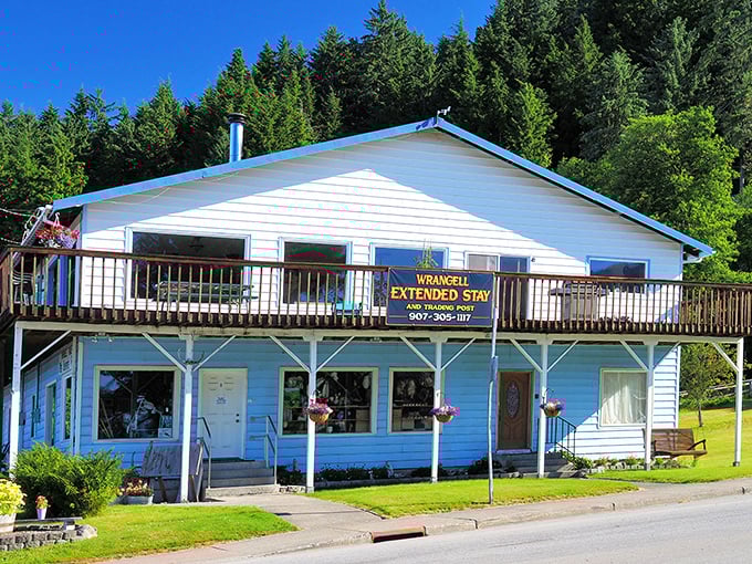 The Wrangell Extended Stay &ndash; where that wraparound porch practically begs you to sit with coffee and watch eagles soar over the harbor.