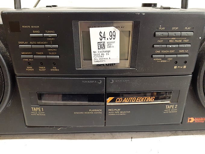 A blast from the past at $4.99! This dual-cassette boombox remembers the '80s so you don't have to.
