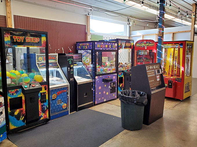 Arcade machines standing sentinel, waiting for quarters and nostalgia-seekers. Pac-Man never asks about your 401k or your back pain.